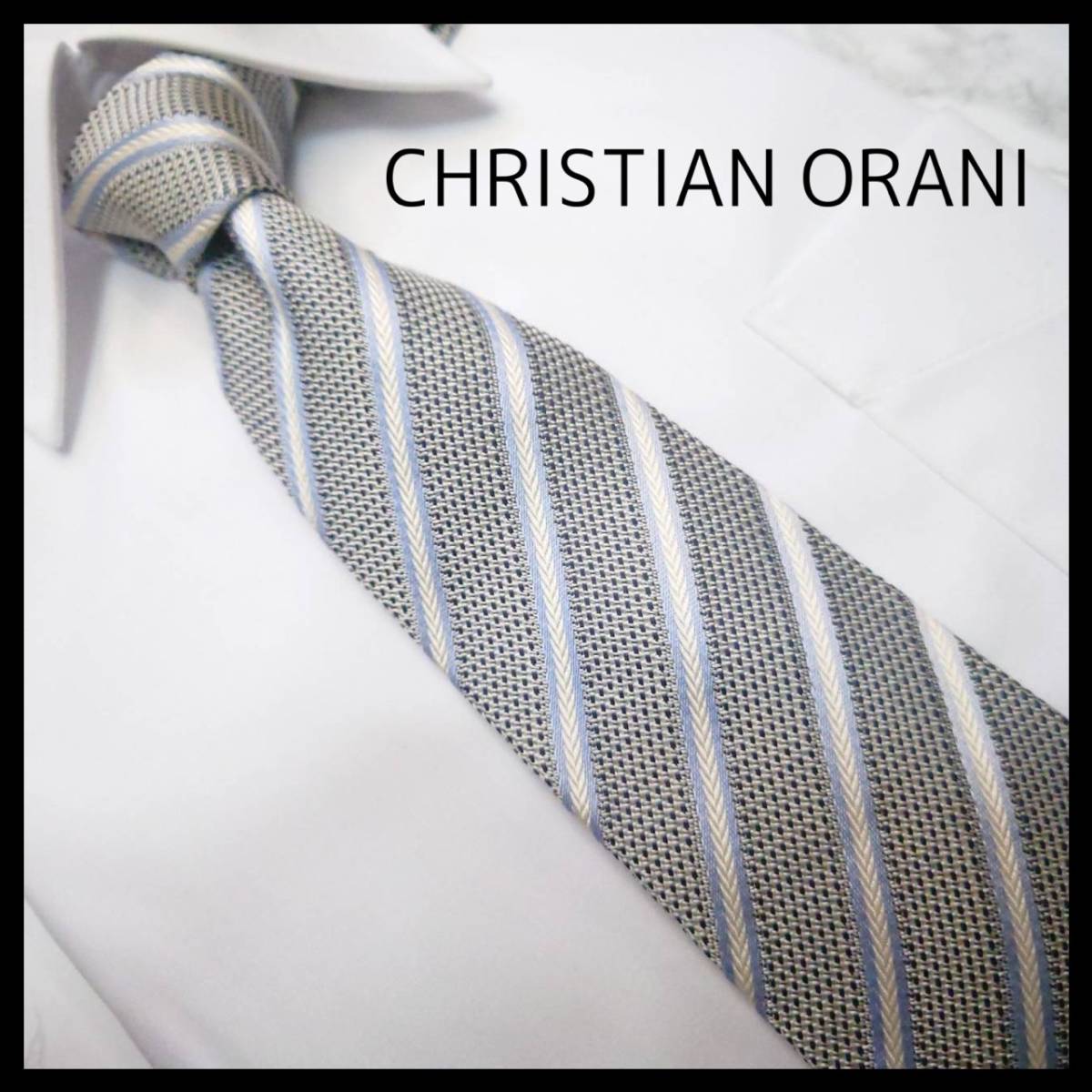 CHRISTIAN ORANI クリスチャン オラーニ ブルー レジメンタル 最高級シルク100％ ブランド メンズ スーツ 小物 ネクタイ ...