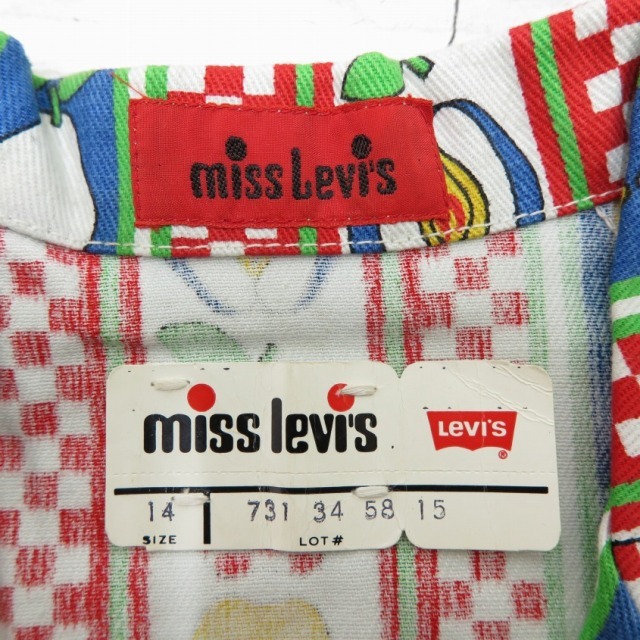 70s Miss Levi's デッドストック ビッグE フルーツ 総柄 コットンジャケット リーバイス レディース ビンテージ リンゴ 梨 ...