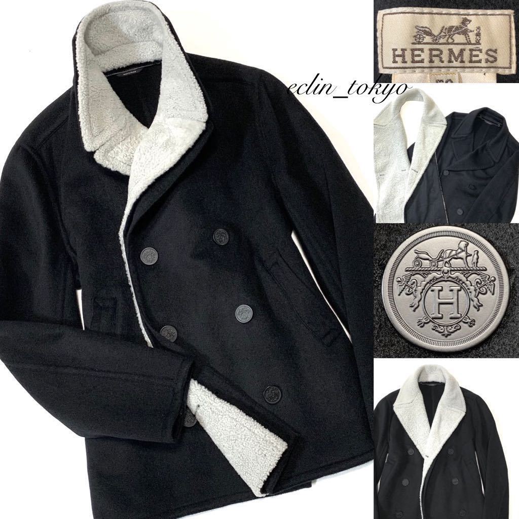 E2833 同様 HERMES エルメス 豪華絢爛ムートン毛皮 カシミヤ100% 襟毛皮ファー 2WAY Pコート 最高級仕様のコート 襟着脱(ジャンパー、ブルゾン)｜売買されたオークション ...