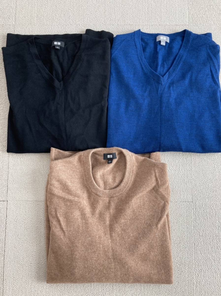 UNIQLO ユニクロ WOOLMARK Pure New Wool Vネックニット2枚 丸ネックカシミヤ1枚 Lサイズ(セーター)｜売買され ...