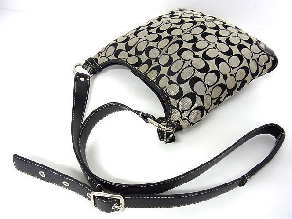 1円 COACH コーチ F14689 シグネチャー キャンバス×レザー ワンショルダーバッグ 肩掛けかばん レディース ブラック系 ...