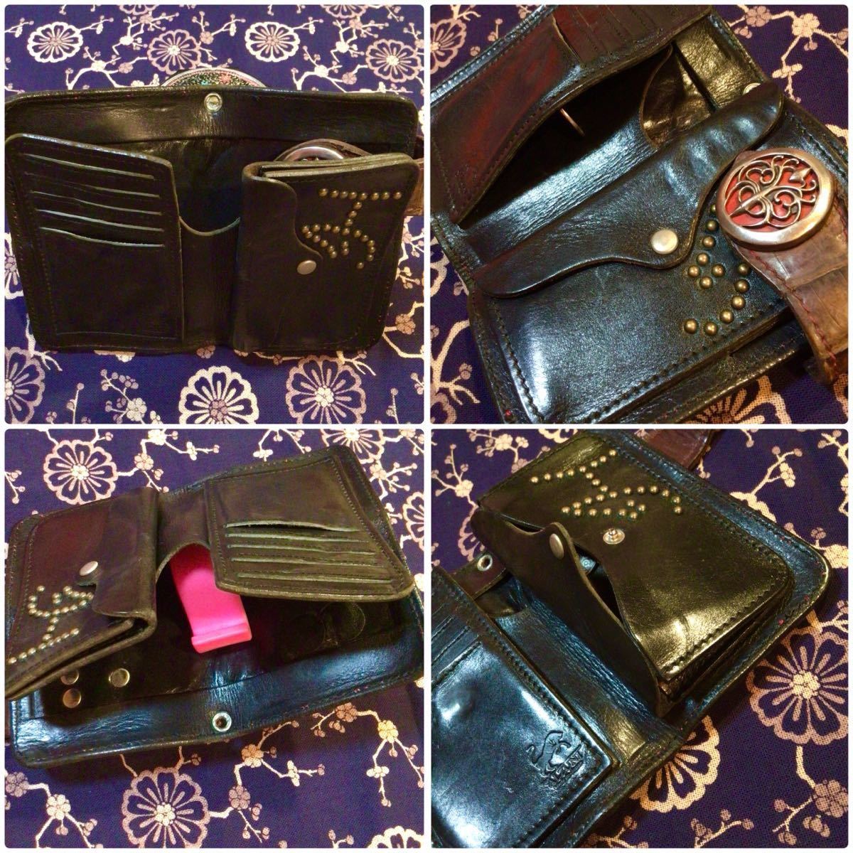 ALZUNI アルズニ シャークレザー ウォレット 二つ折り財布 クロコダイルベルト コンチョ 内側は牛革 / 検 ウォレットチェーン 財布 ...