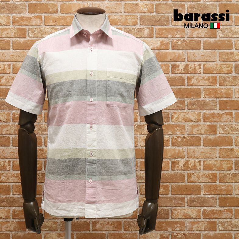 1円 春夏/barassi MILANO/48 L サイズ/清涼シャツ フランス産リネン麻 ドライ ボーダー 胸ポケット 半袖 国産 /ピンク×グレー/cy610/(Lサイズ)｜売買された ...