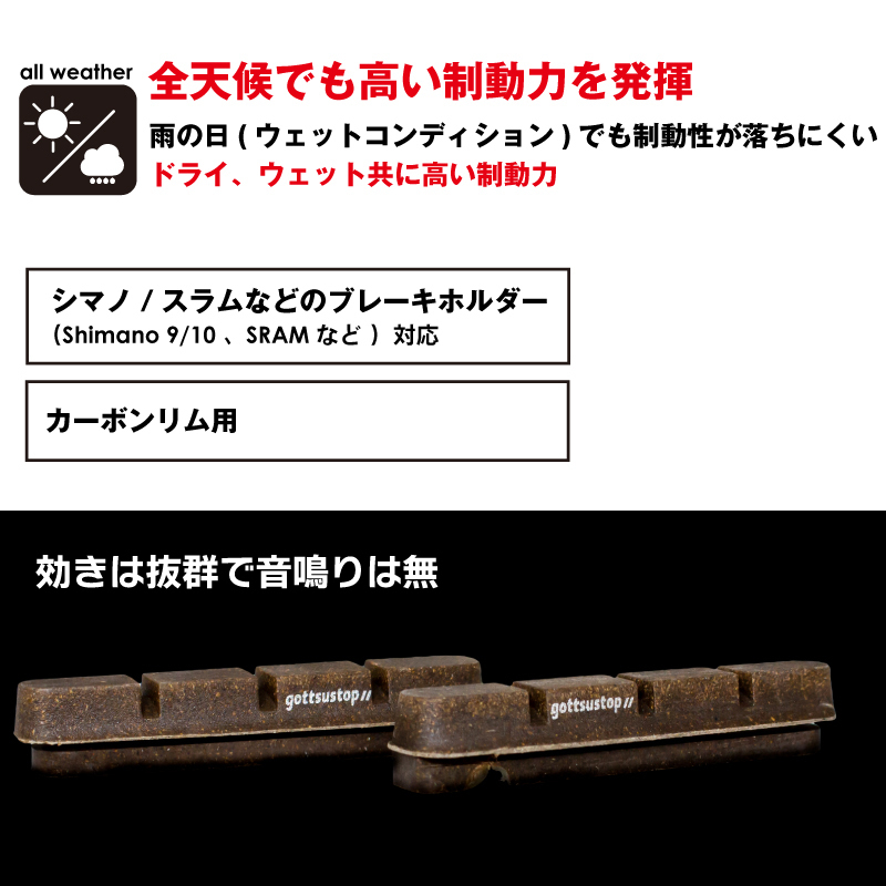 GORIX gottsustop ハイパフォーマンスブレーキシュー カーボンリム用 シマノ スラム対応 全天候向き 前後1セット ブラウン(その他)｜売買されたオークション情報、yahooの ...