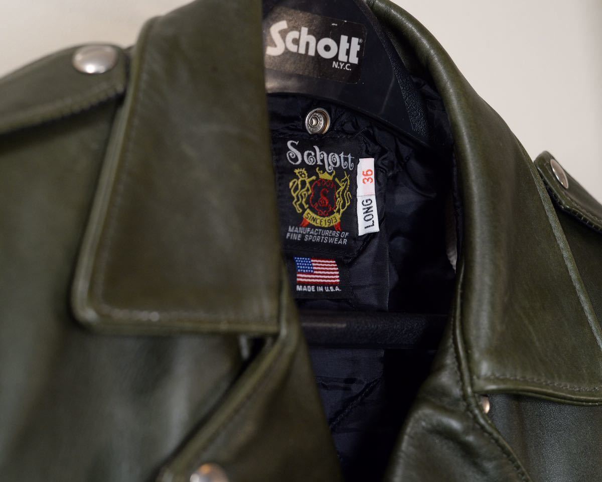 Schott 613UST 36 グリーン レザー 7164 上野商会 ダブルライダース Made in USA ONE STAR ワンスター(ライダースジャケット)｜売買されたオークション ...