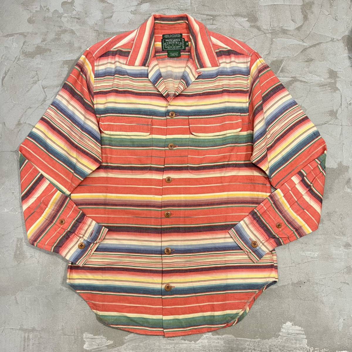 送料360円 Ralph Lauren COUNTRY ラルフローレン ポロカントリー 開襟長袖シャツ ネイティブボーダー RRL前身ライン メンズ POLO R-3232(Mサイズ)｜売買さ ...