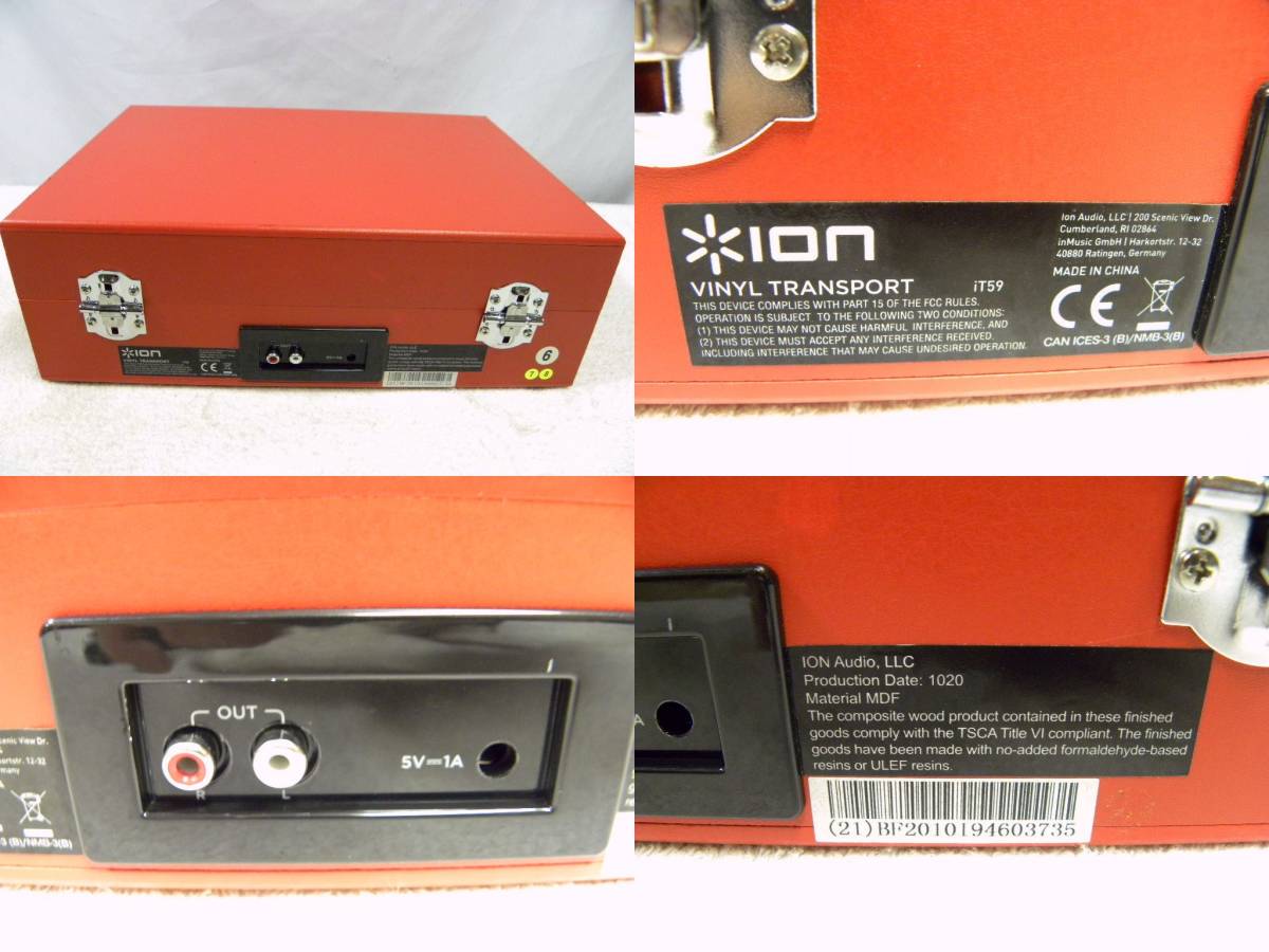 ION VINYL TRANSPORT iT59 ポータブルレコードプレーヤー 33/45/78回転 EP/LP/SP盤対応 小型電蓄 ベルト ...