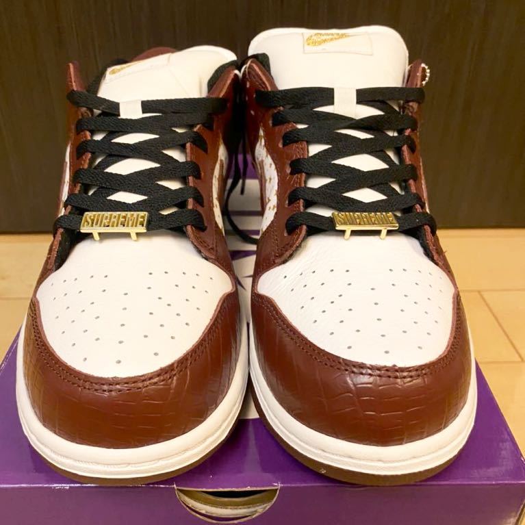 Supreme × NIKE SB DUNK LOW OG QS CROC SKIN GOLD STARS BROWN US10 28cm ...