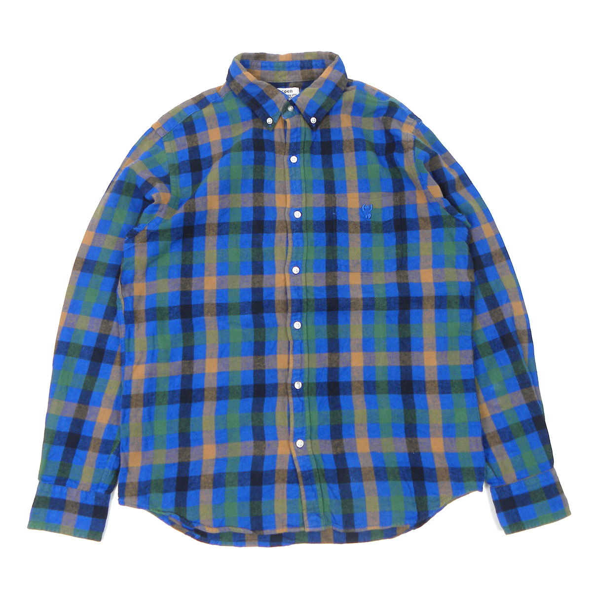 コーエン coen コットンリネン チェック柄長袖ボタンダウンシャツ ロゴ刺繍入胸ポケット付 L ユナイテッドアローズ系列 m0826-7(L ...