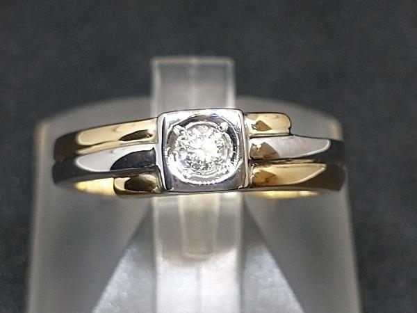 仕上済み K18 Pt900 コンビ 一粒ダイヤモンド デザインリング 0.11ct 3.4g 12号 18K 18金 ゴールド プラチナ 指輪 店舗受取可(イエローゴールド台)｜売買された ...