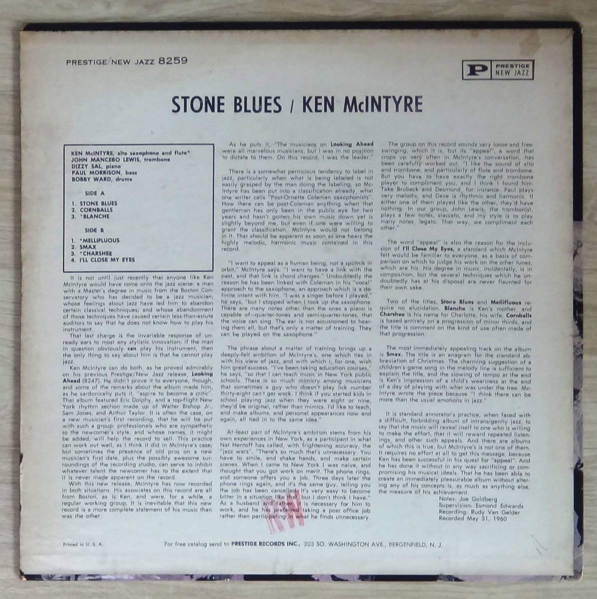 極美 US NEW JAZZ PRNJ 8259 オリジナル STONE BLUES Ken Mcintyre DG/RVG(ジャズ一般)｜売買されたオークション情報、yahooの商品情報を ...