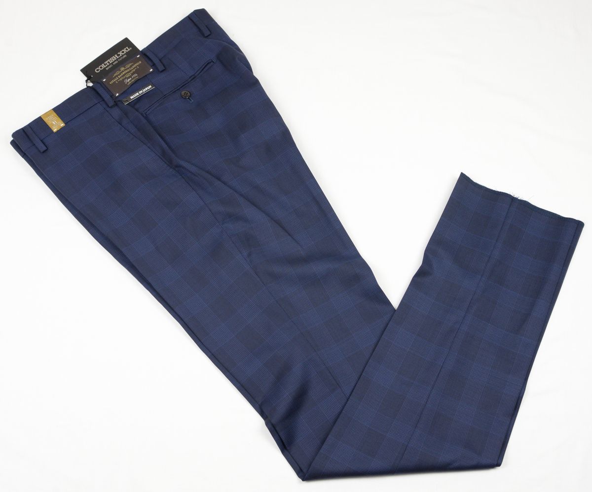 COLTISH.XXIスラックスパンツ W91 紺グレンチェック イタリアVITALE BARBERIS CANONICO SUPER110 ...