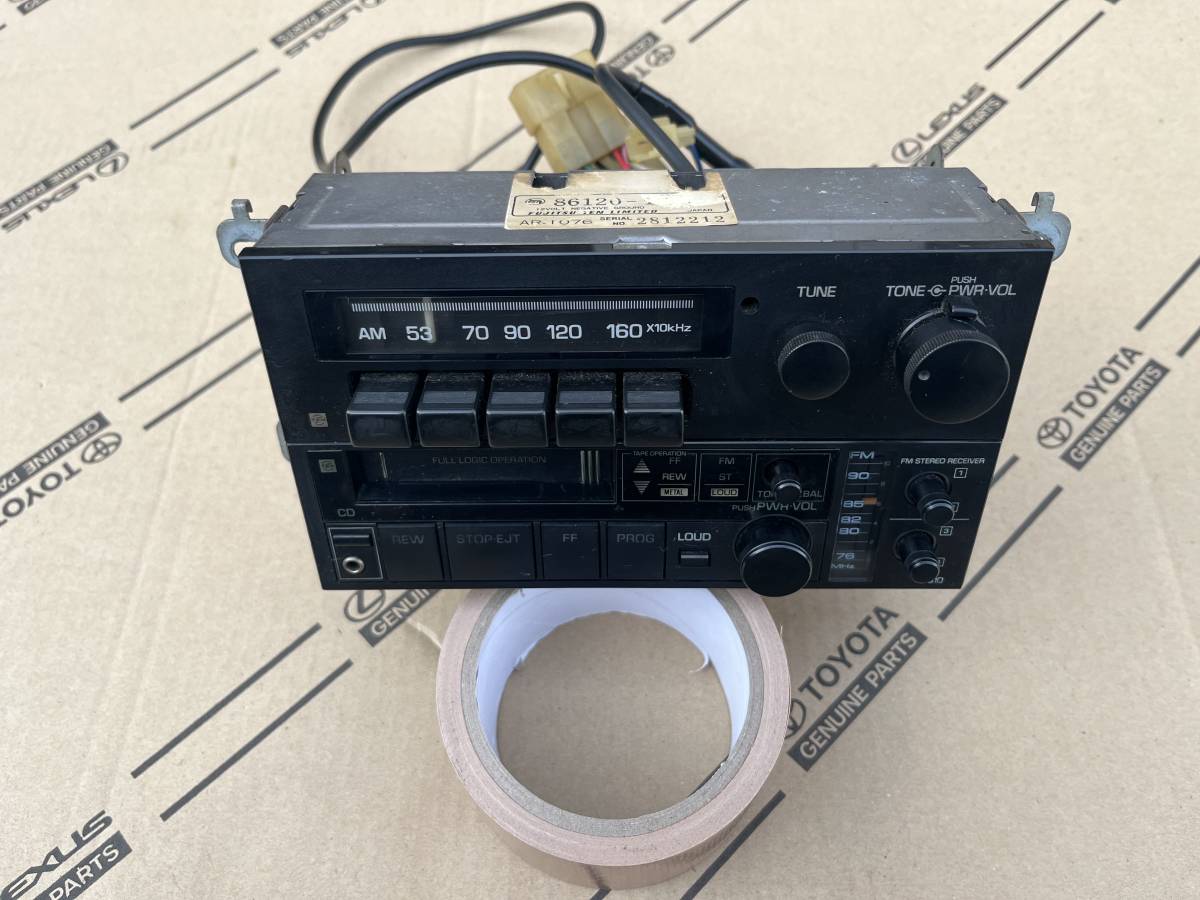 AE86 後期 当時物 純正オーディオ AM/FMラジオ/カセット 富士通テン 取り付けステー付き 昭和62年最終型ワンオーナー車から取り外し ...