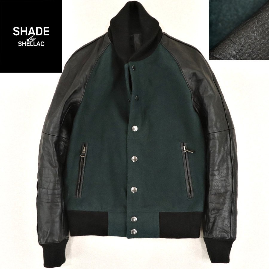 SHADE by SHELLAC シェラック 牛革レザー 袖革スタジャン ブラック×グリーン 黒 44 S 細身 メンズ(Sサイズ)｜売買されたオークション情報、yahooの商品情報を ...