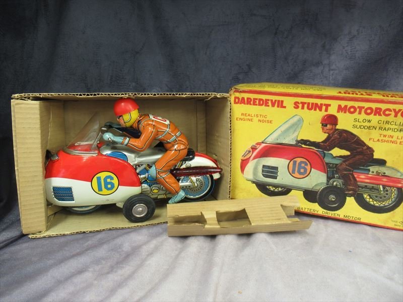 当時物 ブリキ オートバイ バイク レーサー 電動 野村トーイ DAREDEVIL STUNT BIKE デアデビル スタントバイク 可動品 ...