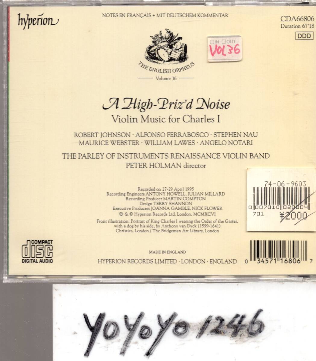 b246 A HIGH-PRIZ'D NOISE Violin Music for CharlesⅠ/THE PARLEY OF ...
