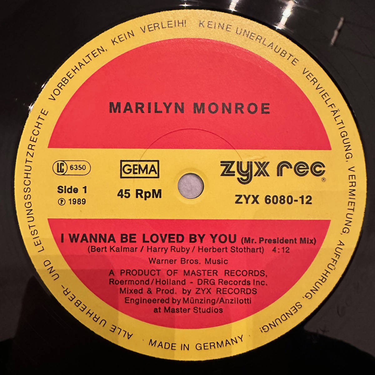 1989年 Germany盤 オリジナル Marilyn Monroe - I Wanna Be Loved By You Mr. President Mix 12”EP ZYX 6080 ...