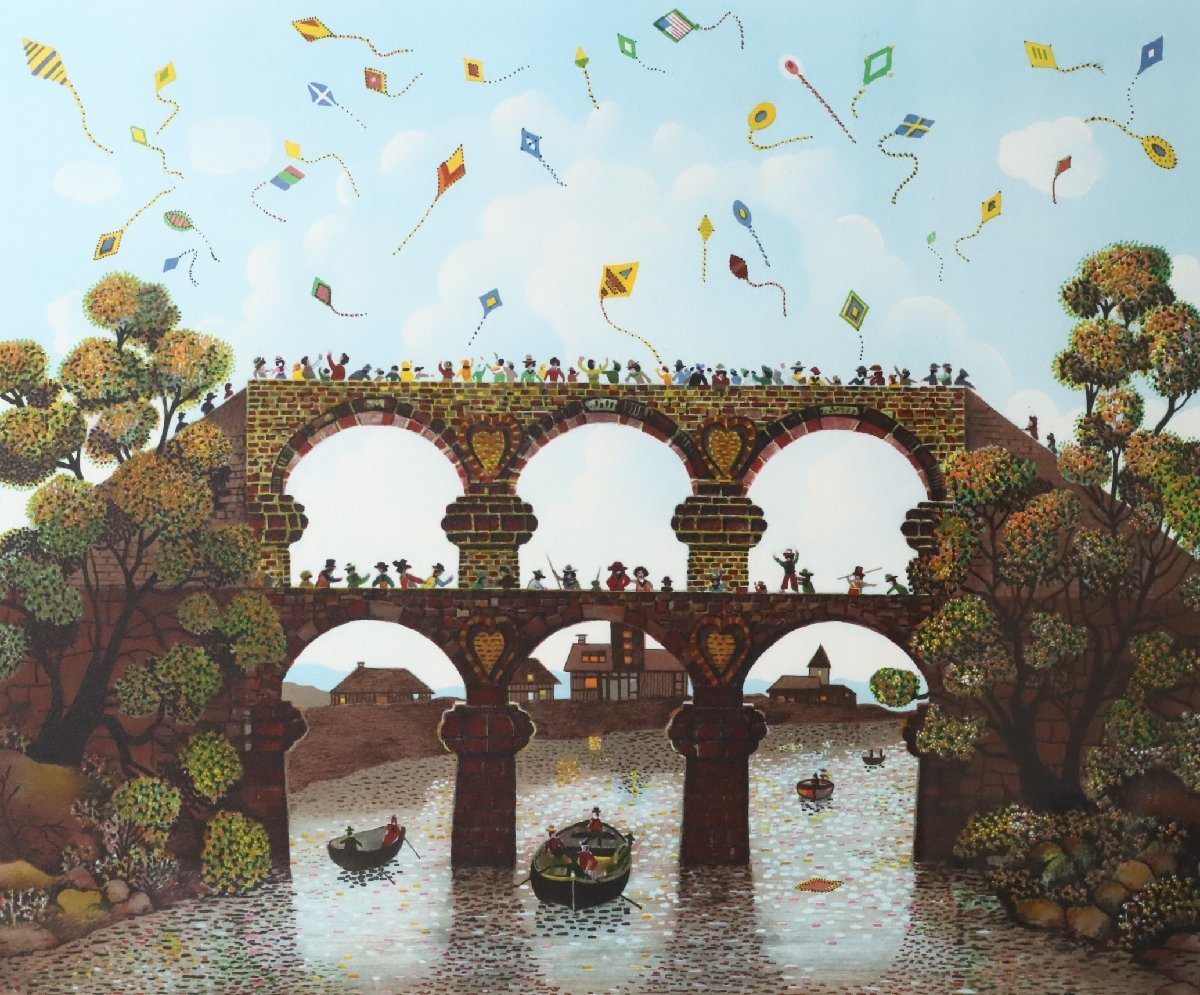 イザベル バイレン カイト 40/225 カラーリトグラフ 大型額装品 / Isabel Baillen パリ 凧揚げ(石版画、リトグラフ ...