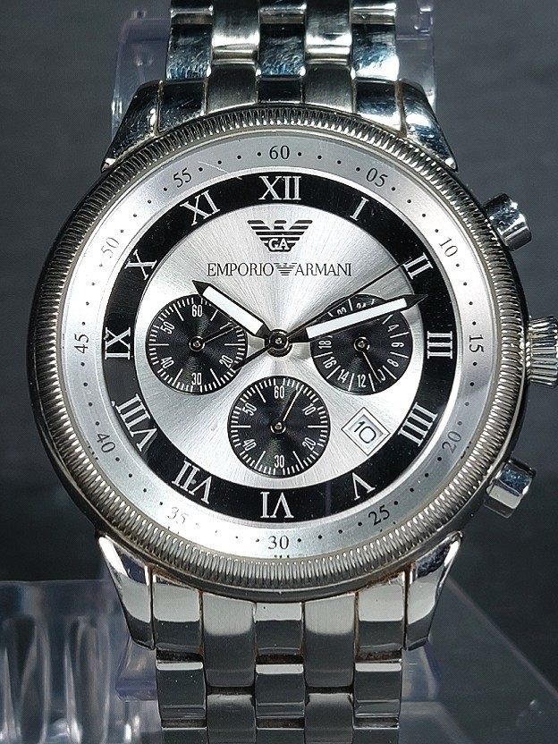 EMPORIO ARMANI エンポリオアルマーニ AR-0566 メンズ 腕時計 アナログ クロノグラフ カレンダー シルバー 電池交換済み み(その他)｜売買されたオークション情報 ...