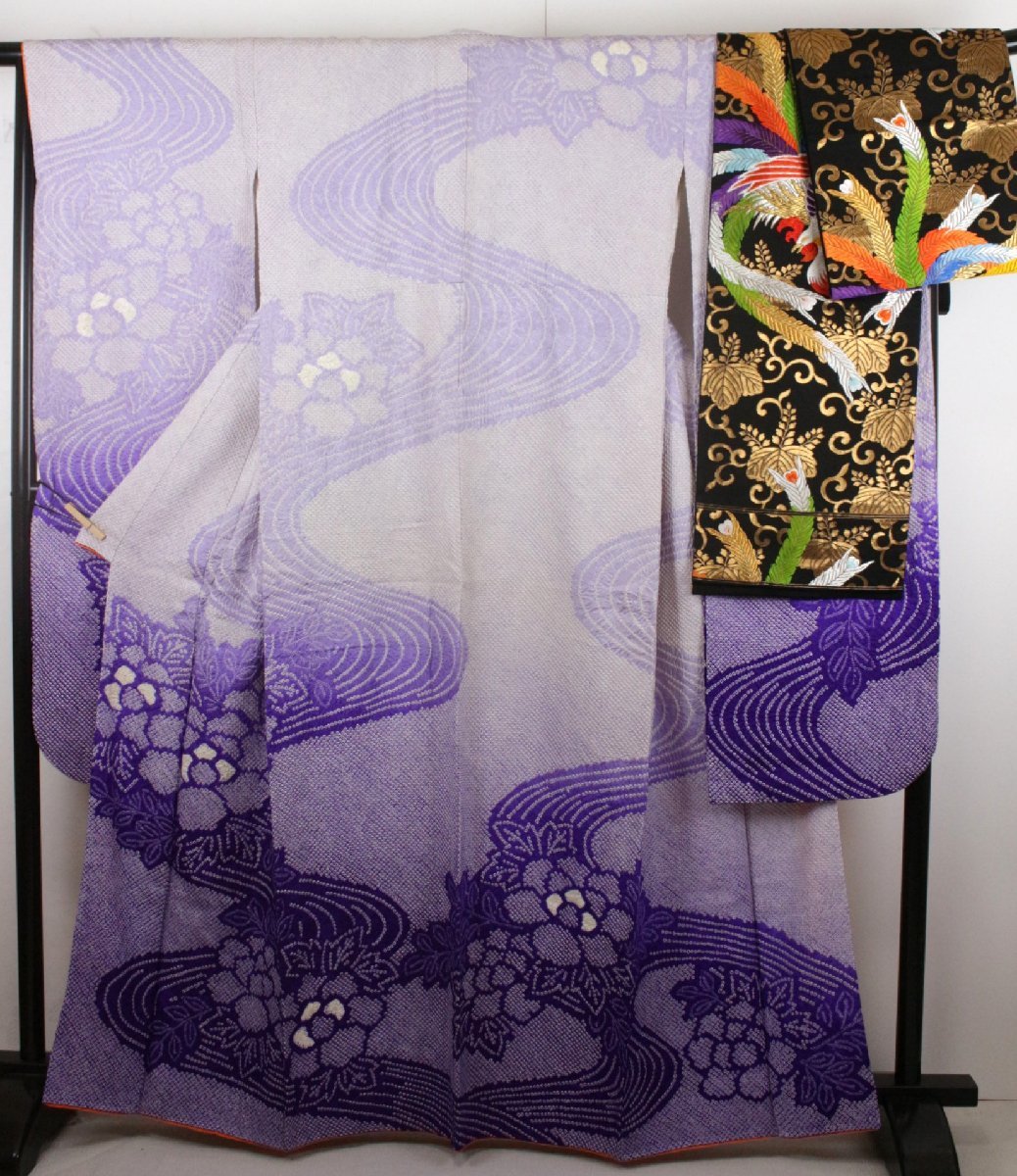 振袖セット 鹿の子総絞り 流水に花 帯：重厚感あり 高級袋帯 襦袢 小物付き 裄：67cm e2-103(振袖)｜売買されたオークション情報 ...