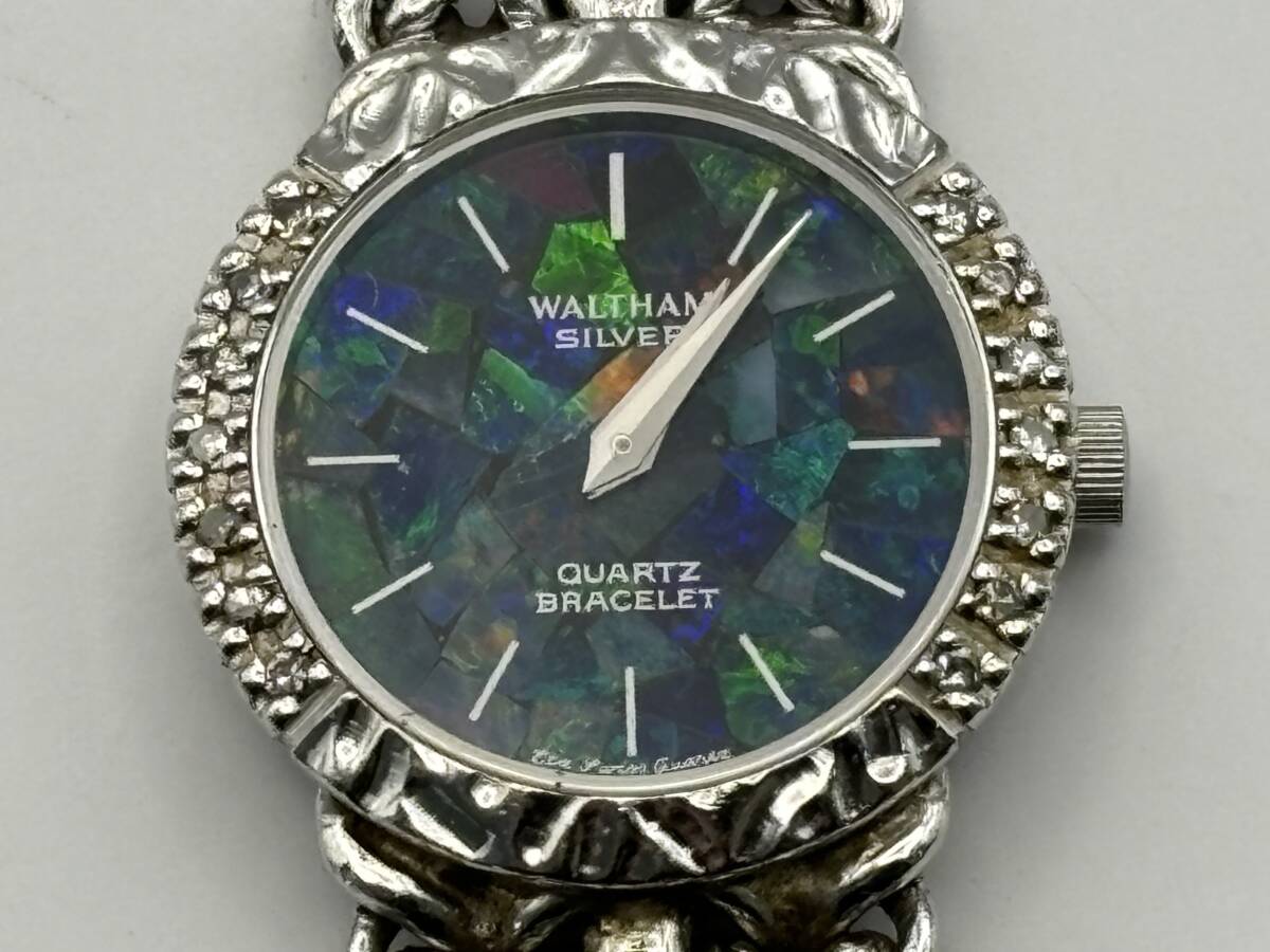 高級 ウォルサムWALTHAM SILVER QZ 56106 SV925 オパール文字盤 石付 ラウンド レディース腕時計 不動品 ...