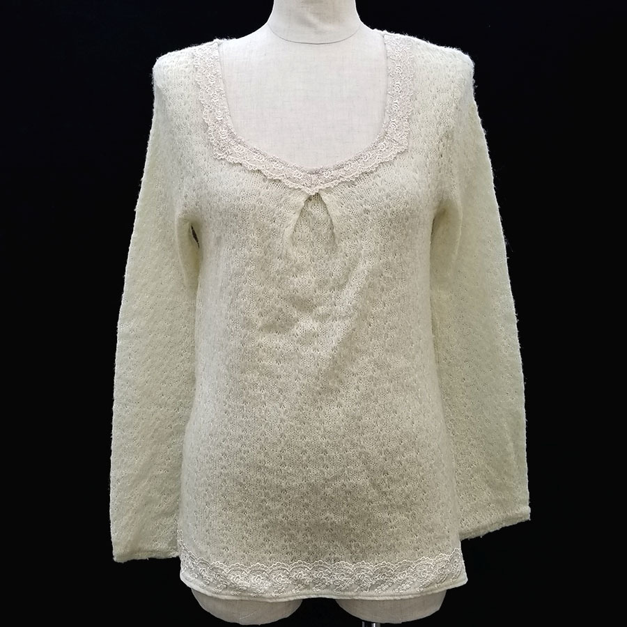 axes femme 秋冬ニットカットソー セーター アイボリー M レース 透かし編 バックリボン No.7845(トップス)｜売買されたオークション情報、yahooの商品情報をアーカイブ ...
