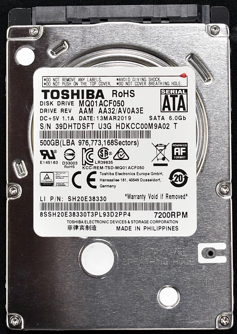 1円スタート TOSHIBA 東芝 MQ01ACF050 500GB 2.5インチ 7mm SATA HDD 2019年製 使用時間 ...