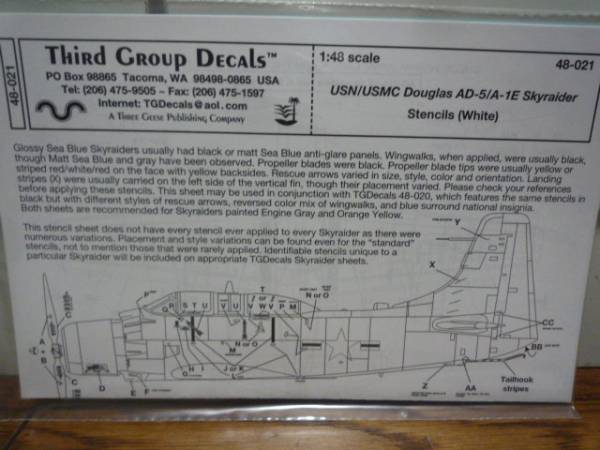 Third Group Decals 48-021 1/48 AD-5/A-1E Skyraider Stencils(アメリカ)｜売買された ...