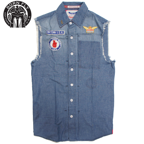 BORN FLY DENIM SHIRT VEST LIGHT INDIGO A SMALL(その他の袖丈)｜売買されたオークション情報 ...