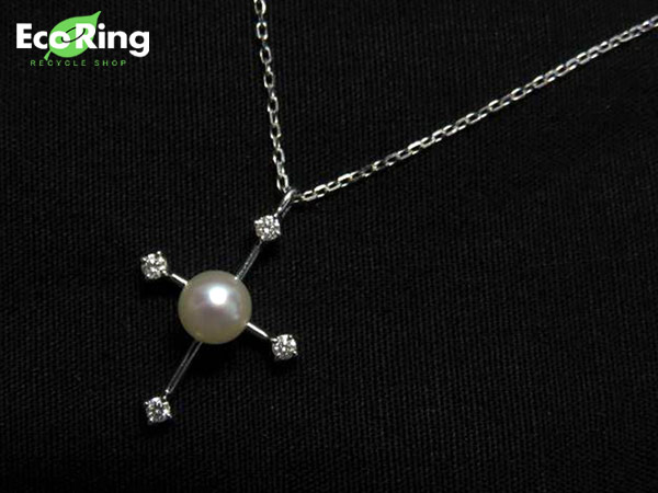 1円 田崎 K18WG×ダイヤモンド×ベビーパール クロス ネックレス DT957(ネックレス、ペンダント、チョーカー)｜売買された ...