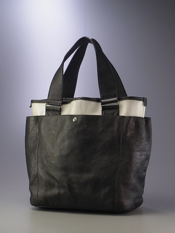 J8602 綺麗 ヨウジヤマモトプリュスノアール レザー×PVC 異素材切替 A4対応 トートバッグ ハンドバッグ セミショルダーバッグ ブラック(その他)｜売買されたオークション情報 ...