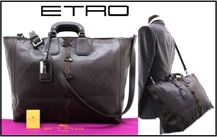 32万 ETRO エトロ ブラウンフェザー付き2WAYレザーバッグ(かばん、バッグ)｜売買されたオークション情報、yahooの商品情報をアーカイブ公開 - オークファン（aucfan.com）