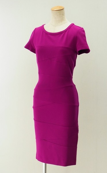 F8055 綺麗 ダイアンフォンファステンバーグ ジャージー 切替 半袖 膝丈 タイトワンピース/ドレス 2/S相当 ピンクパープル系 ...