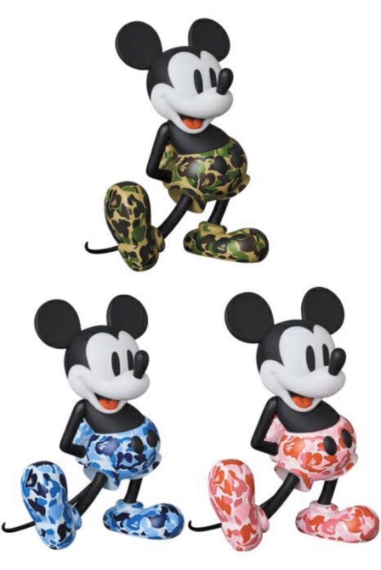 BE@BRICK VCD BAPE MICKEY MOUSE GREEN BLUE PINK ベアブリック ベイプミッキーマウス 3体セット ...
