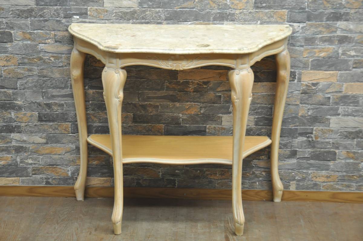 l012 コンソール カウンター テーブル サイドテーブル 机 大理石風 イタリアン 猫脚 花台 電話台 W860×D375×H735(その他)｜売買されたオークション情報、yahooの商品 ...