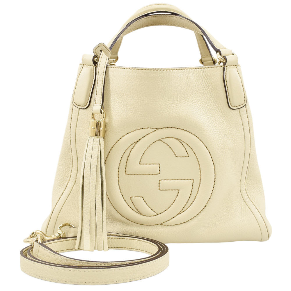 GUCCI グッチ ソーホー ハンドバッグ 2wayショルダーバッグ レザー ホワイト×ゴールド金具 336751 525040 b ...