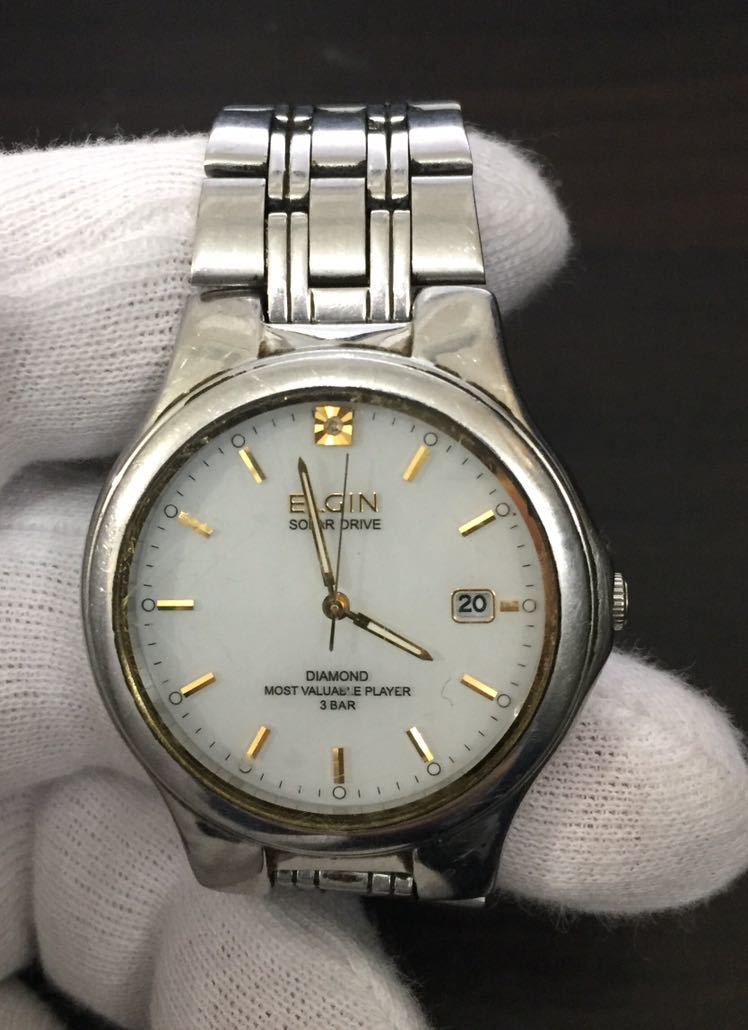6599 ELGIN エルジン クオーツ FK1323C 稼働 USA SOLAR DRIVE DIAMOND MOST VALUABLE ...