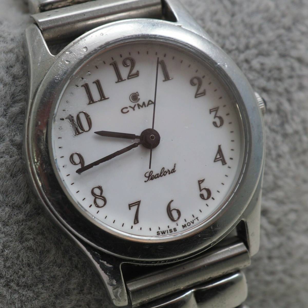 シーマ CYMA QUARTZ レディース腕時計 白文字盤 24mm径 Sealord 452 ETA 902.101 ステンレスベルト 電池 ...