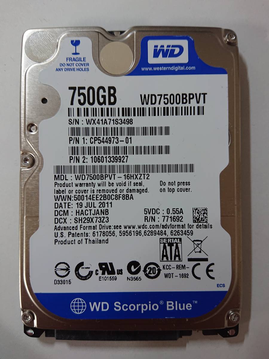 Western Digital WD7500BPVT 750GB 2.5インチ 使用時間少(500GB～)｜売買されたオークション情報 ...