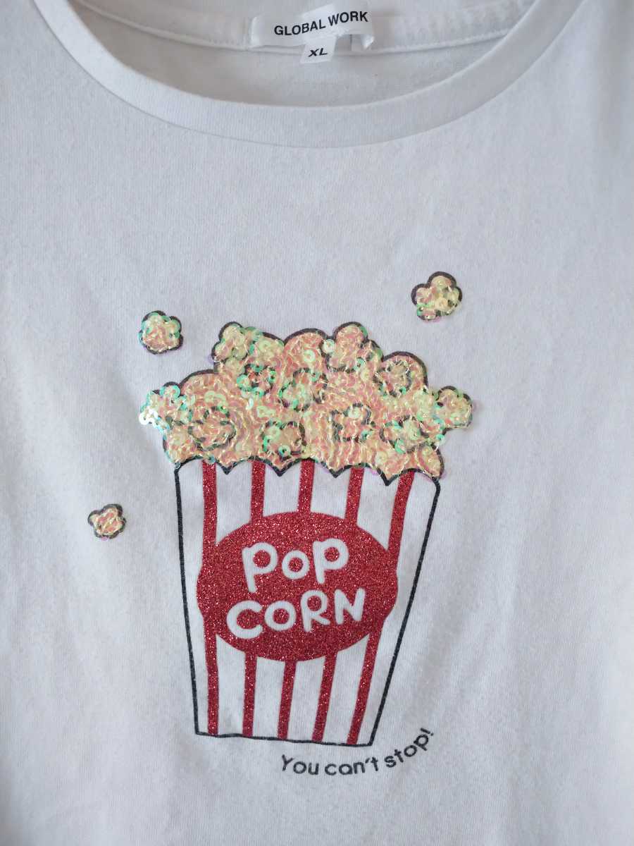 GLOBALWORK KIDS モチーフガールズTシャツ XL 120 130㎝ 定価2 200円 白 ポップコーン チュール グローバルワーク 吸水速乾 夏 女の子(130（125 ...