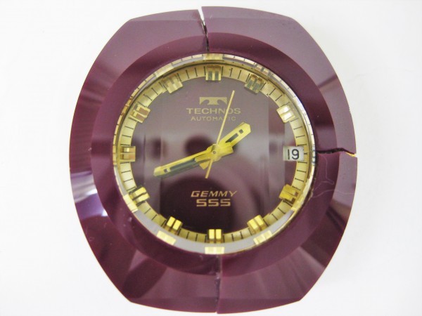 TECHNOS/テクノス GEMMY SSS.555 ジェミーSSS.555 3針デイト 自動巻 ボルドーカラー カットガラス フェイスのみ ...
