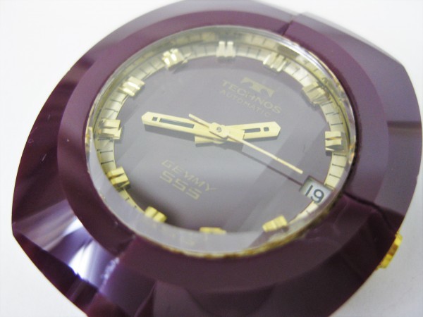 TECHNOS/テクノス GEMMY SSS.555 ジェミーSSS.555 3針デイト 自動巻 ボルドーカラー カットガラス フェイスのみ ...