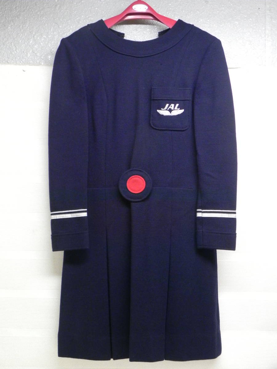 e181 JAL 客室乗務員 制服 日本航空 5代目 森英恵 Hitsuji-ya 長袖 1970年 1977年 キャビンアテンダント CA スチュワーデス ミニスカート(日本航空(JAL ...