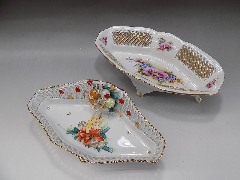 b374 ルーマニア MOGA ROMANIA 2点 サイン入 レース編み 透かし 足付 バスケット ボウル コンポート 盛器 花柄 検 マイセンドレスデン(マイセン)｜売買されたオークション ...