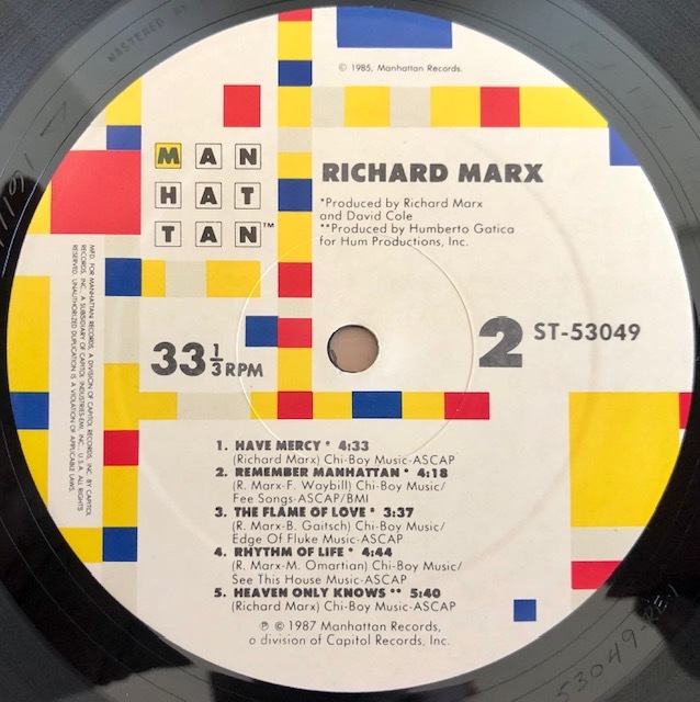 LP AOR/RICHARD MARX/S.T./EMI MANHATTAN ST-53049/US盤 87年ORIG 美盤/リチャード ...