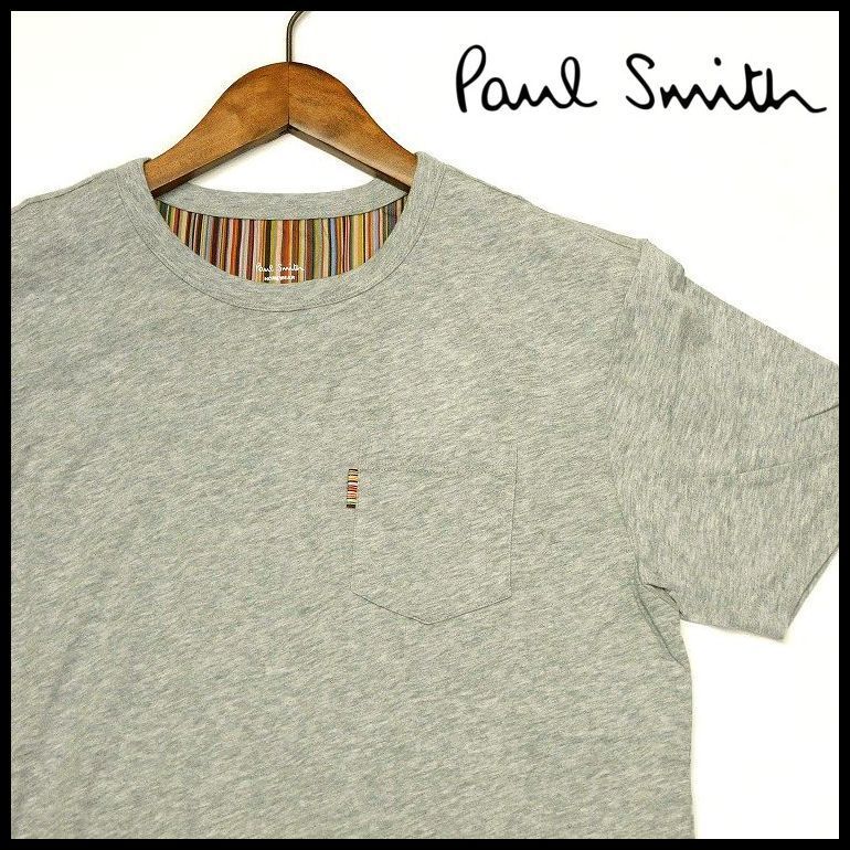 B9484a 正規品 ポールスミス Paul Smith M グレー マルチストライプ Tシャツ マルチ& ロゴタグ 半袖カットソー メンズ ...