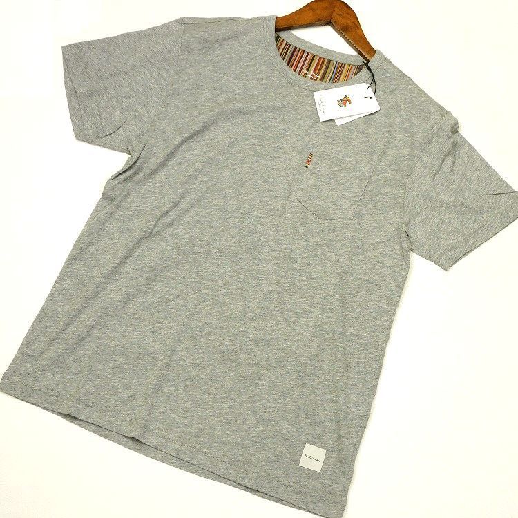 B9484a 正規品 ポールスミス Paul Smith M グレー マルチストライプ Tシャツ マルチ& ロゴタグ 半袖カットソー メンズ ...
