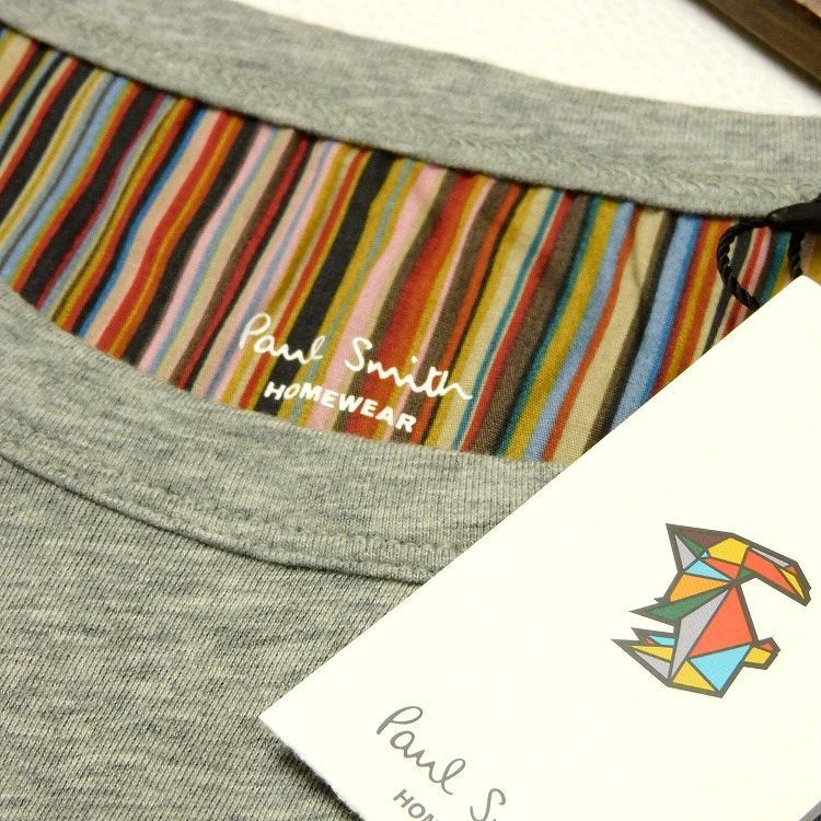 B9484a 正規品 ポールスミス Paul Smith M グレー マルチストライプ Tシャツ マルチ& ロゴタグ 半袖カットソー メンズ ...