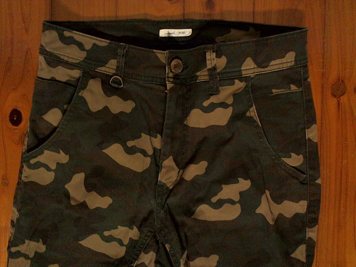 アベイル ジーン Avail Jean 迷彩柄 カモフラージュ 5ポケット ストレッチ パンツ ウエスト73 カーキ ベージュ カモフラ(S ...