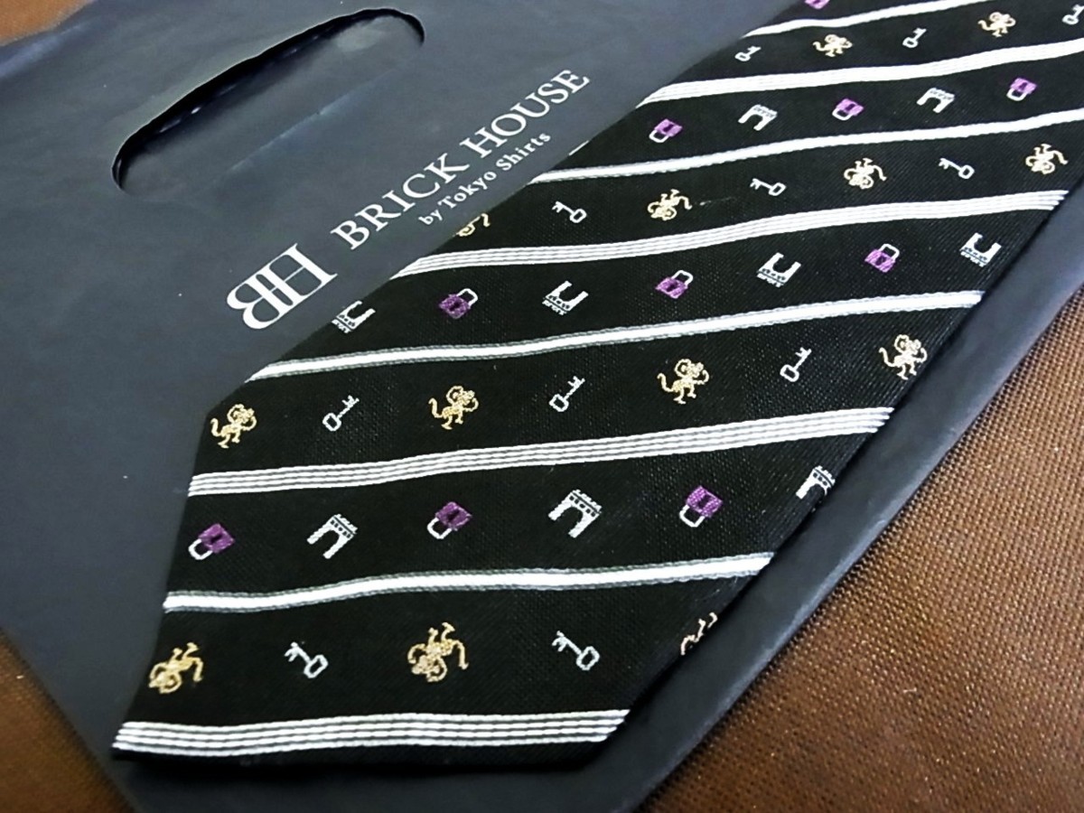 7697C 良品 刺繍 モンキー 門 鍵 猿 さる 柄 ブリックハウス BRICK HOUSE ネクタイ(ネクタイ一般)｜売買された ...